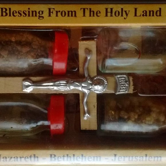 Other | Blessing From The Holy Land 4 Bottle Set With Olive Wood Cross Gift Collectible | Poshmark